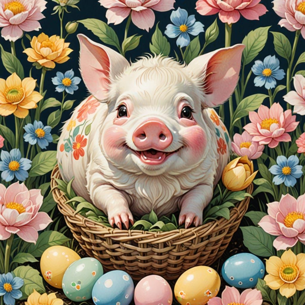 My Easter piggy - Whimsical Easter Piggy in a Vibrant Garde...