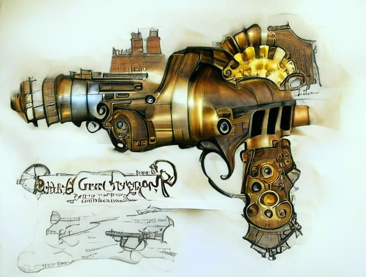 Victorian British steampunk raygun handgun blaster grordbort concept ...