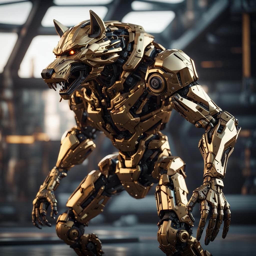 A Cybernetic Werewolf,Gold and Black - AI Generated Artwork - NightCafe ...