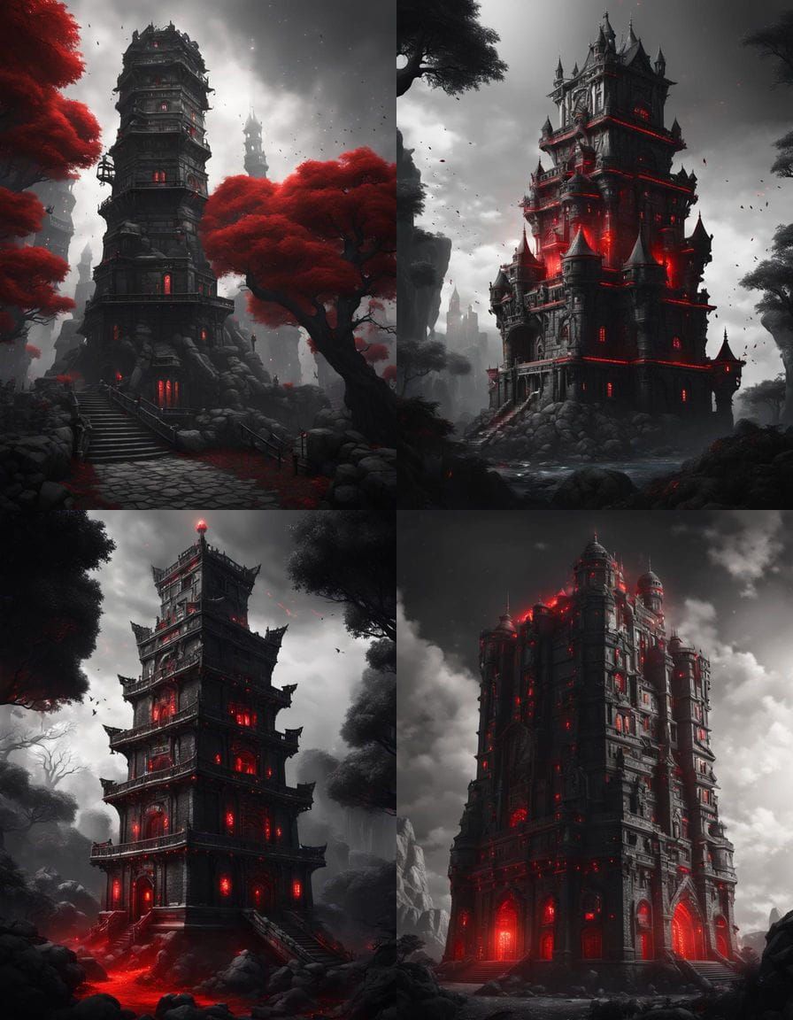 Ethereal Tower in Fiery Twilight - AI Art