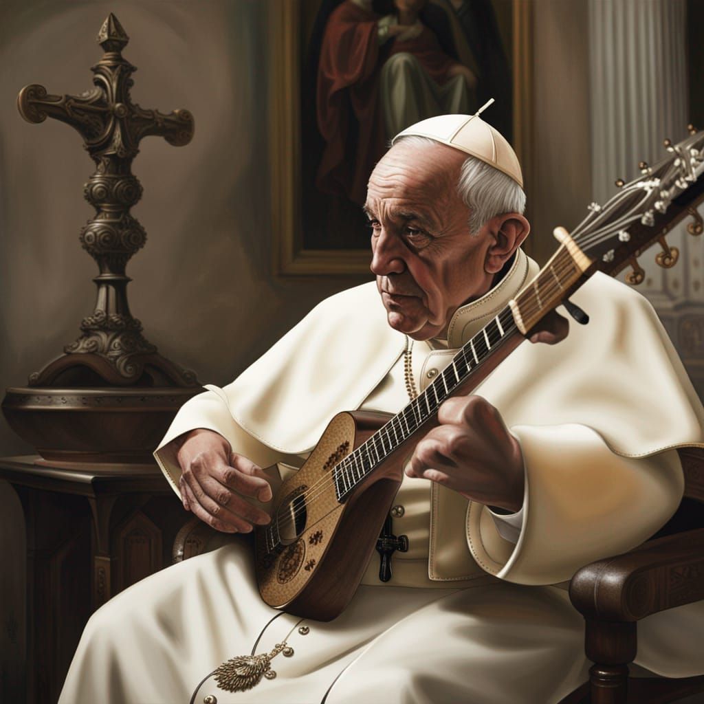 the pope playing gittar - AI Generated Artwork - NightCafe Creator