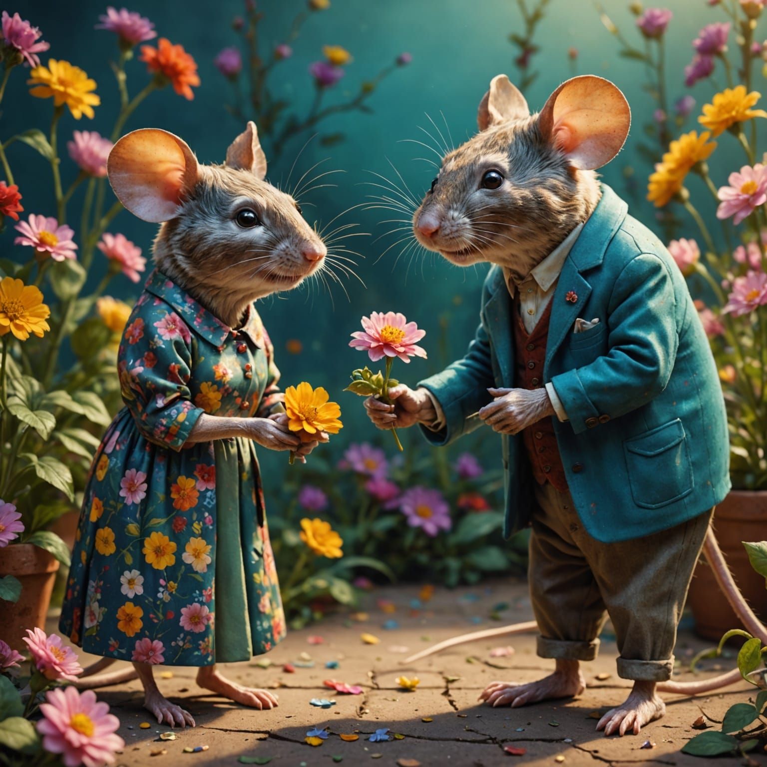 Elderly Mouse Couple in Hyperrealistic Mid Shot - AI Art