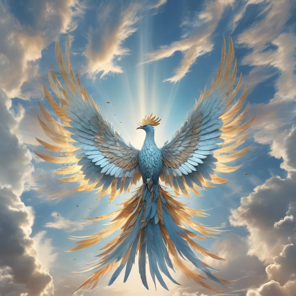 Phoenix in flight - Majestic Light Blue Phoenix Soars in So...