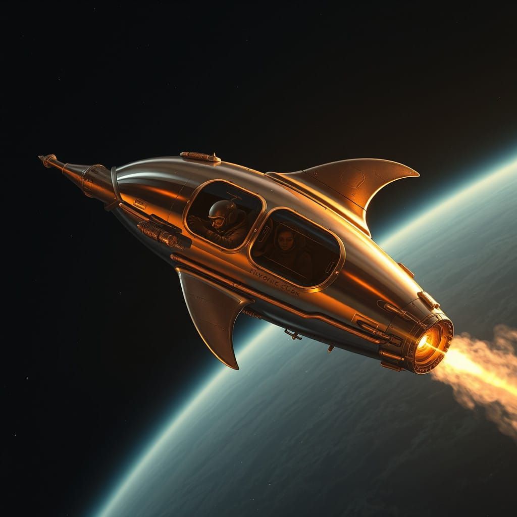 Steampunk Rocket Dolphin in Space - AI Art