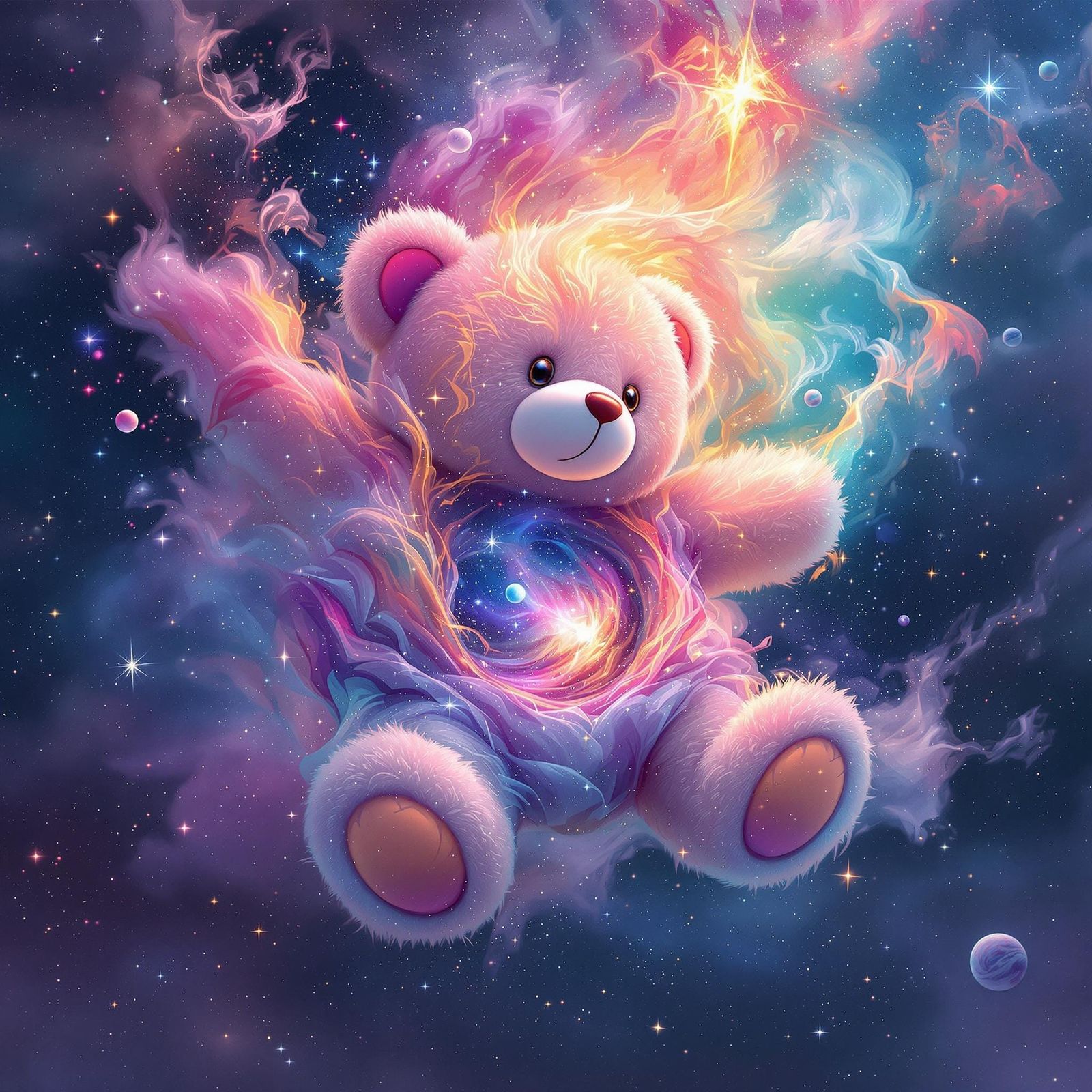 Cosmic Teddy Bear Nebula in Vibrant Watercolor Sty... - AI Art