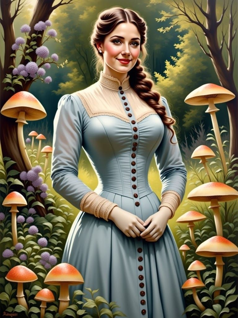 Victorian Beauty with Mushroomz - Victorian Lady Collects Mu...