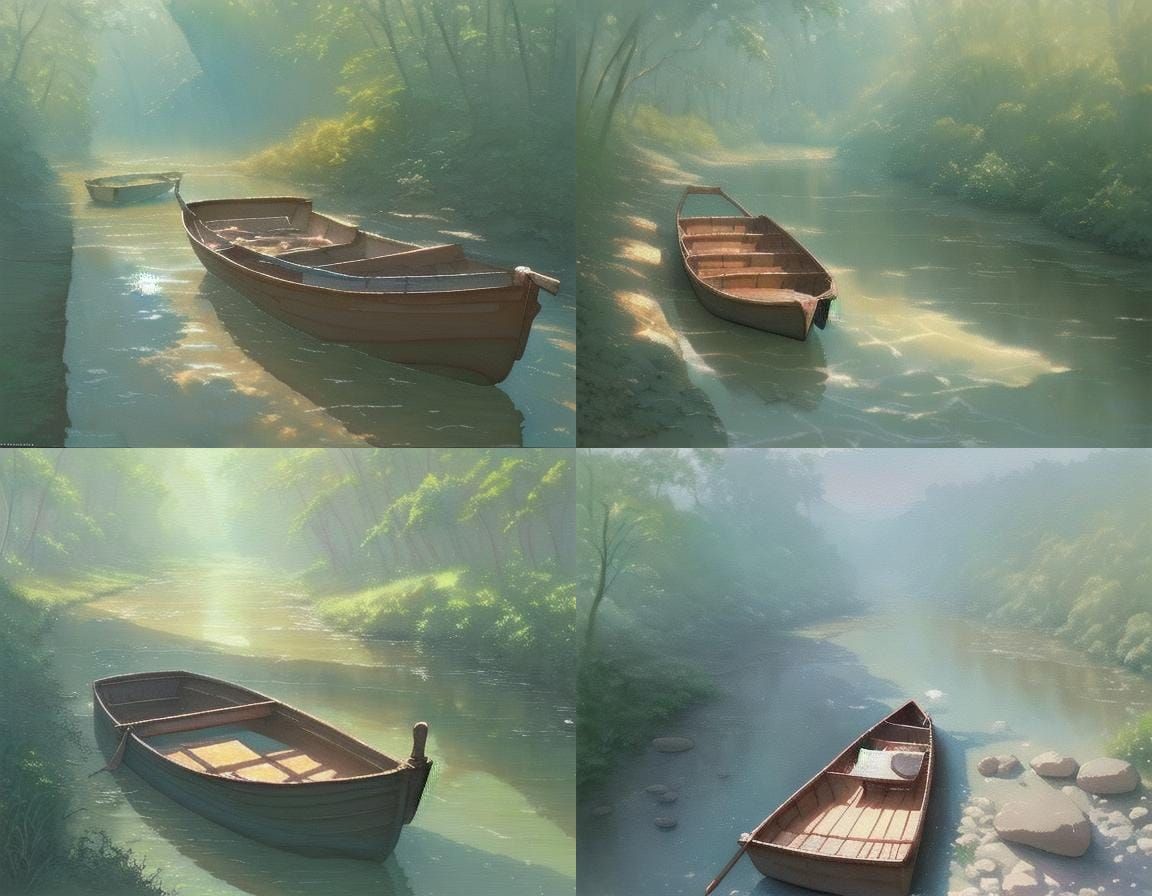 Hidden Wooded River Creek Boat - AI Generated Artwork - NightCafe Creator