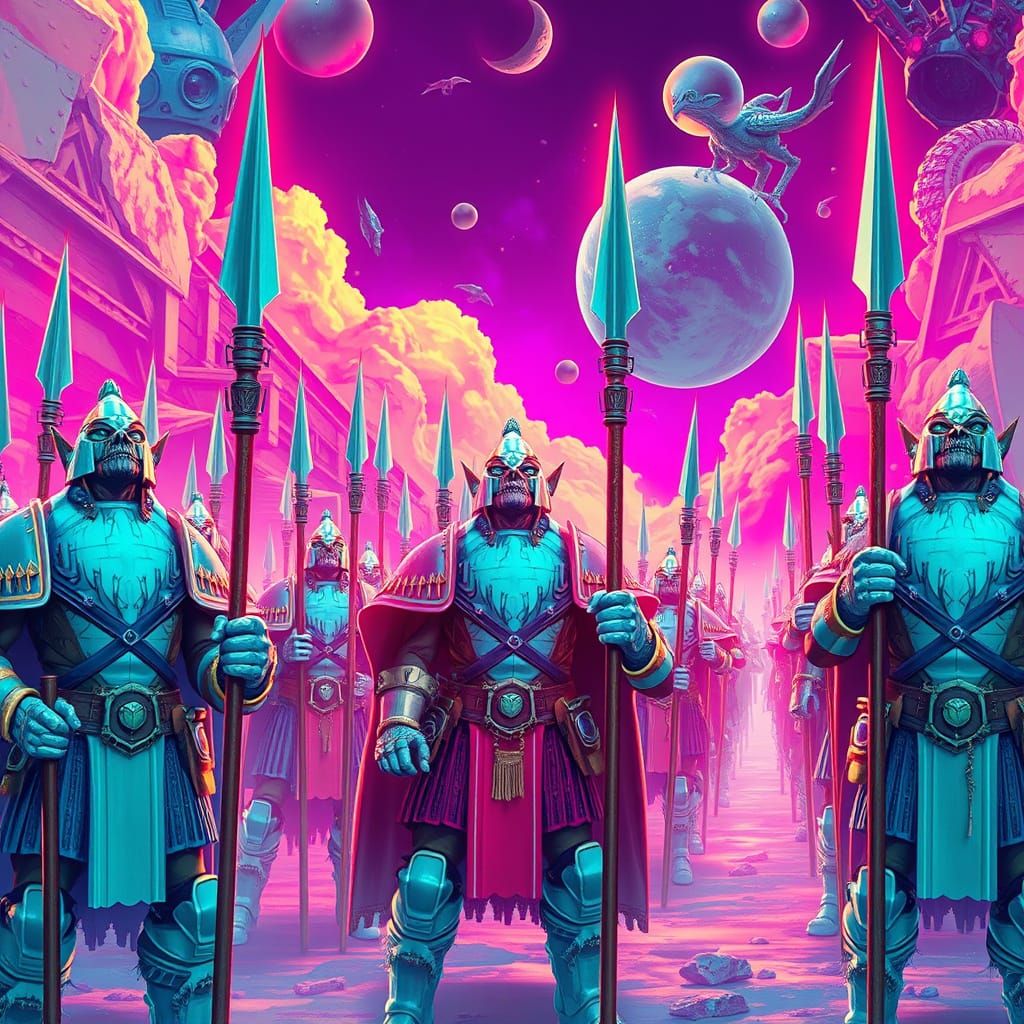 Turquoise Orcish Soldiers at Screaming Seahawk Jam... - AI Art