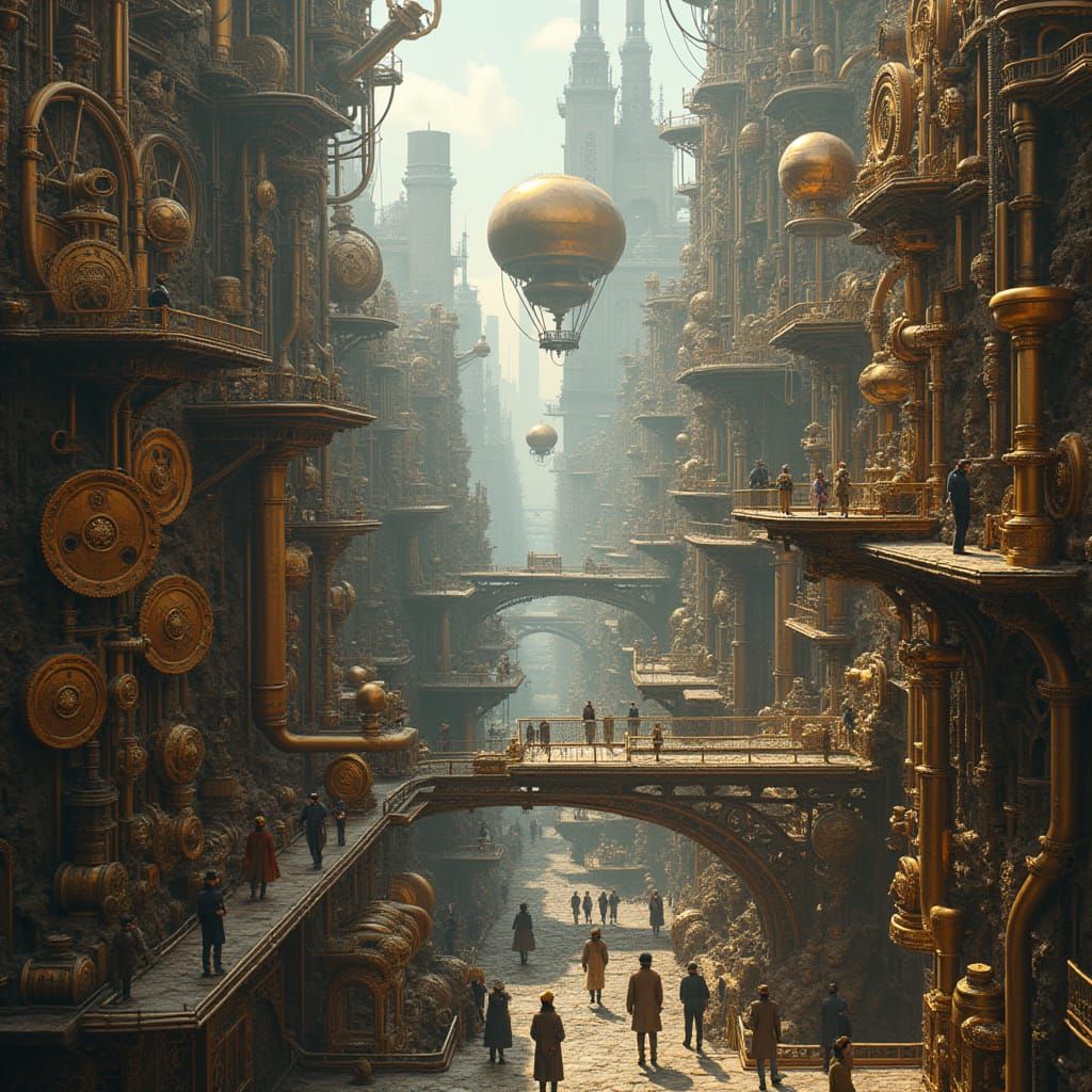 Clockwork Metropolis in Steampunk Style - AI Art