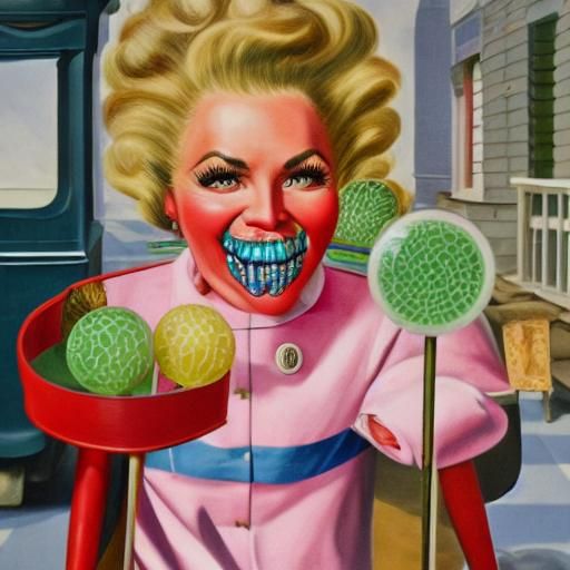 Weird lady from 1958 with colored vampire teeth and pops - AI Generated ...