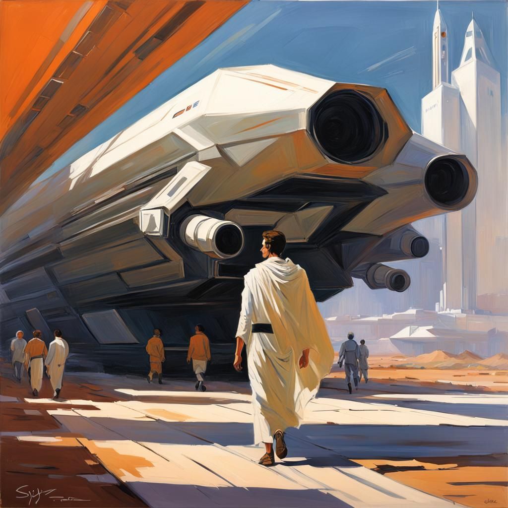 Young Cesar Strolls Towards Starship in Ancient Ro... - AI Art