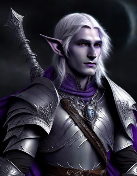 Drow male, knight, handsome, paladin, kind, young, righteous, graceful ...