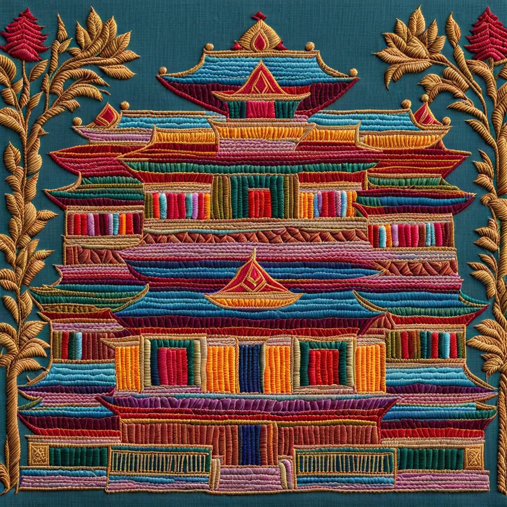 Hand-stitched embroidery of an Indian palace - AI Generated Artwork ...