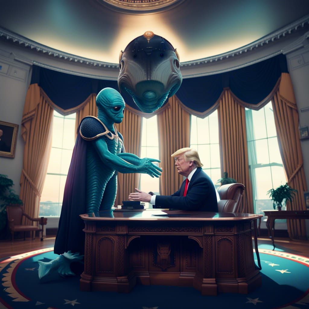 Donald trump shakes a space alien's hand? in the oval office - AI ...