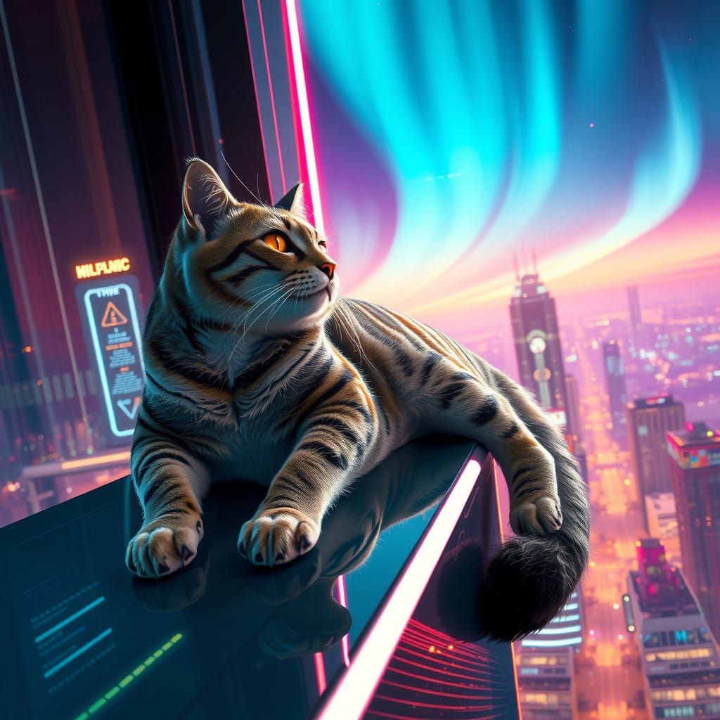 cat pin up 2025 - Futuristic Pin-Up Cat in Vibrant Cyberpunk...