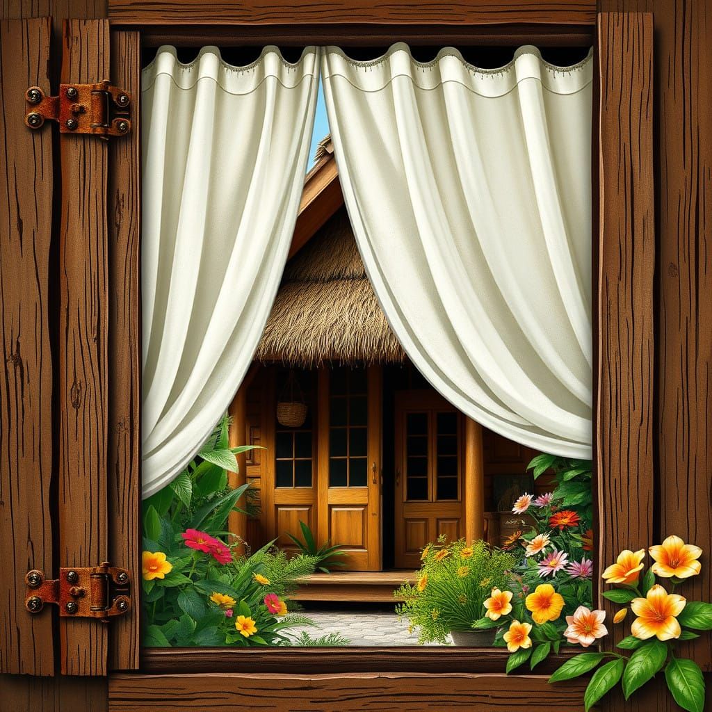 bahay kubo house through the window view