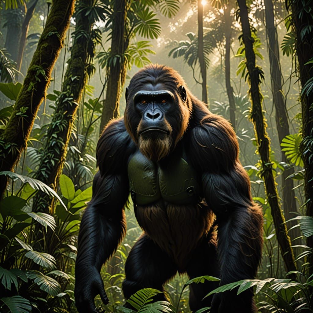 Majestic Gigantopithecus in Golden Hour Jungle Fil... - AI Art