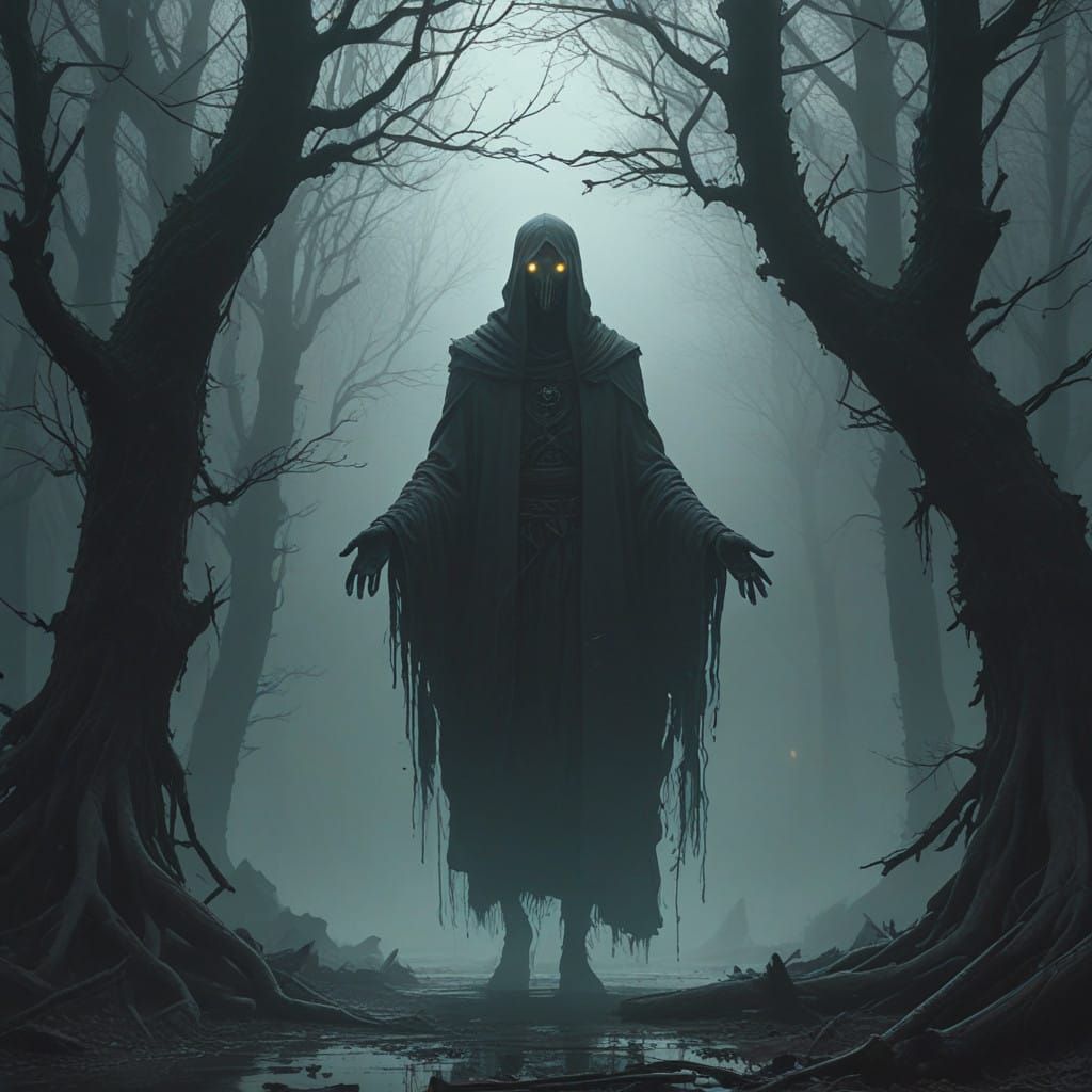 Dark Entity Unveiled in Arcane Woods - AI Art