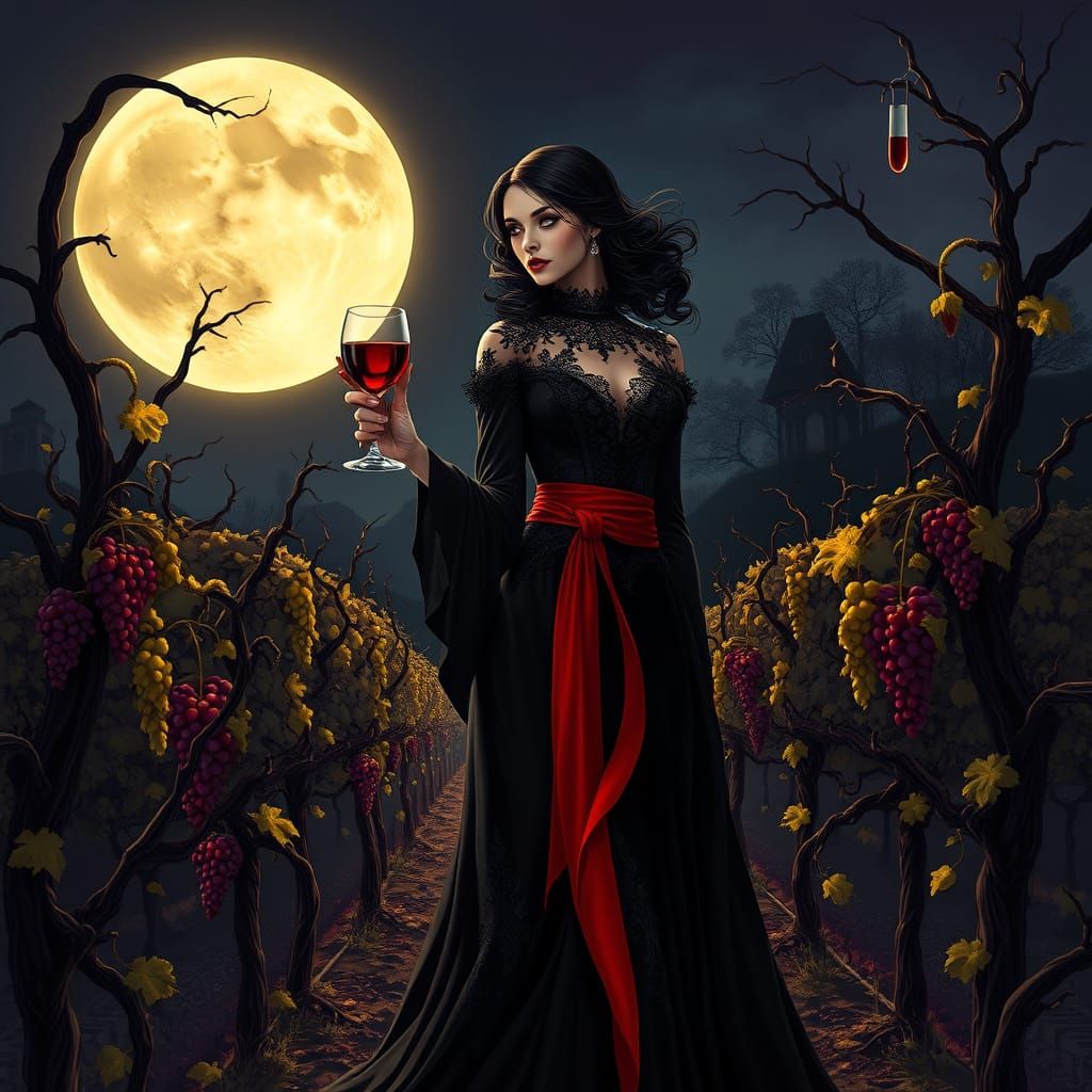 Ethereal Vampire in Moonlit Vineyard, Masterfully ... - AI Art