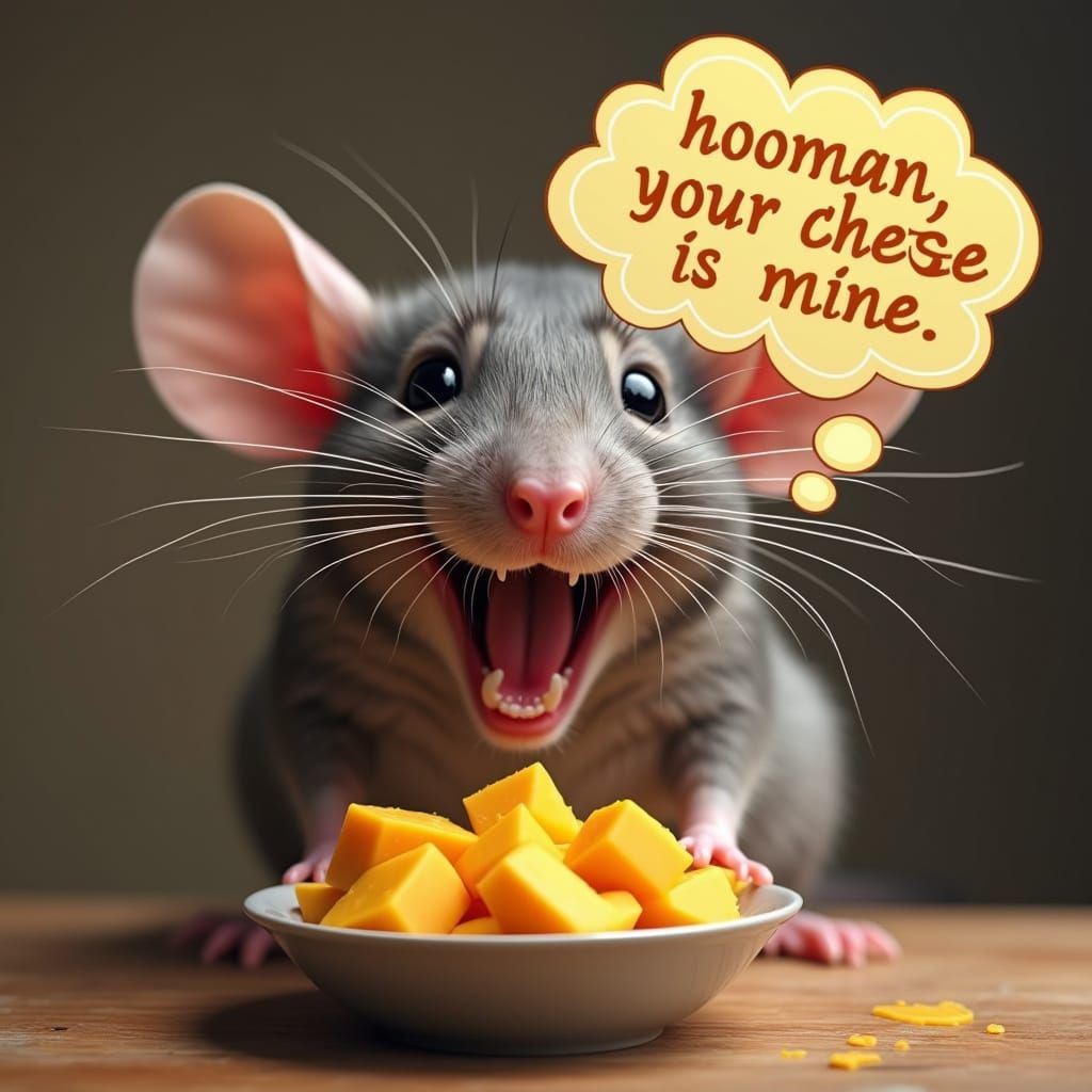 Rat with human smile - happy with the cheese