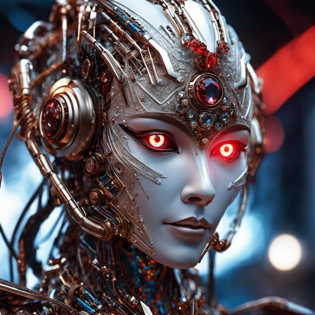Beautiful alien, humanoid robot, gleaming red eyes. - AI Generated ...