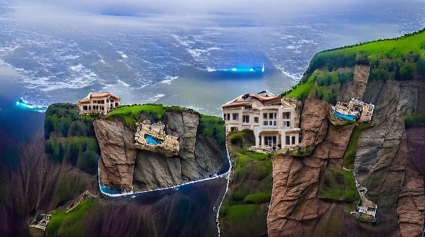 Mansion at the edge of a gigantic cliff - AI Generated Artwork ...