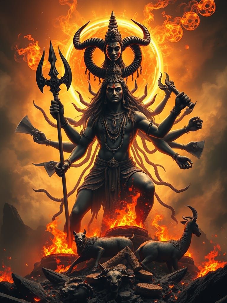 Cosmic Wrath: Shiva's Divine Fury in Smoldering As... - AI Art