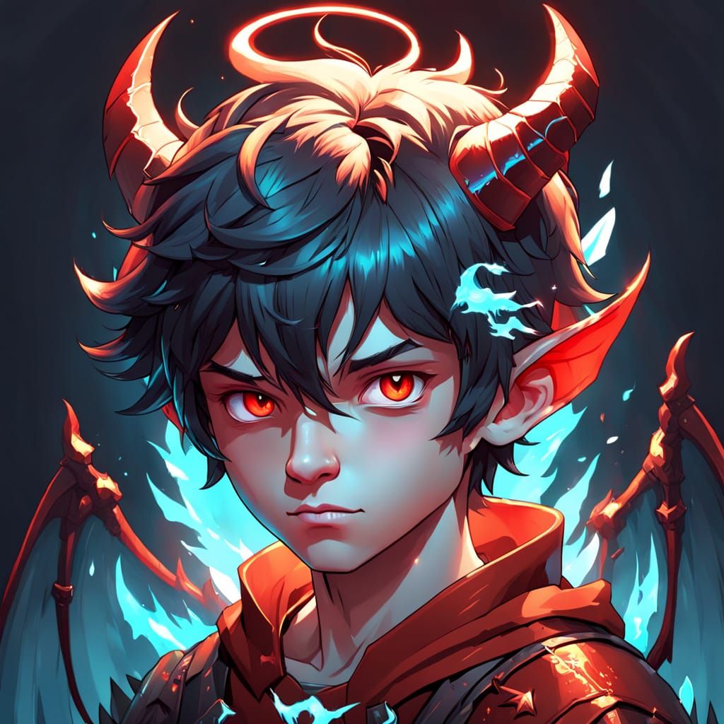 devil boy in human form - Surreal Youth with Wings in a Vibr...
