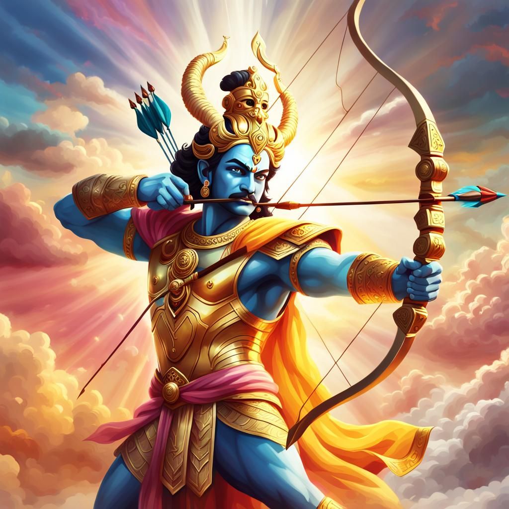 Rama about to slay Ravana - Mythological Rama Prepares to Co...