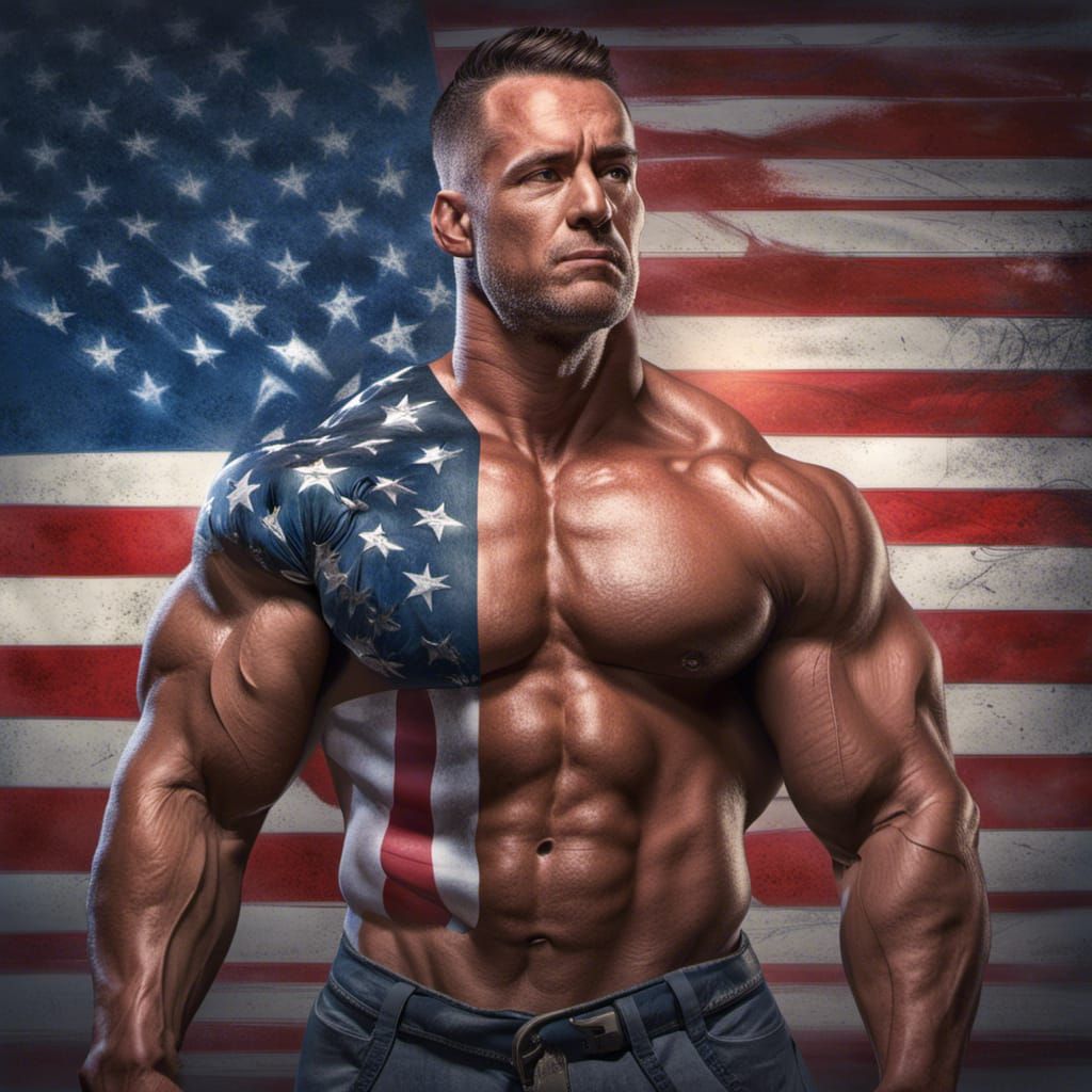 Bodybuilder with American flag - AI Generated Artwork - NightCafe Creator