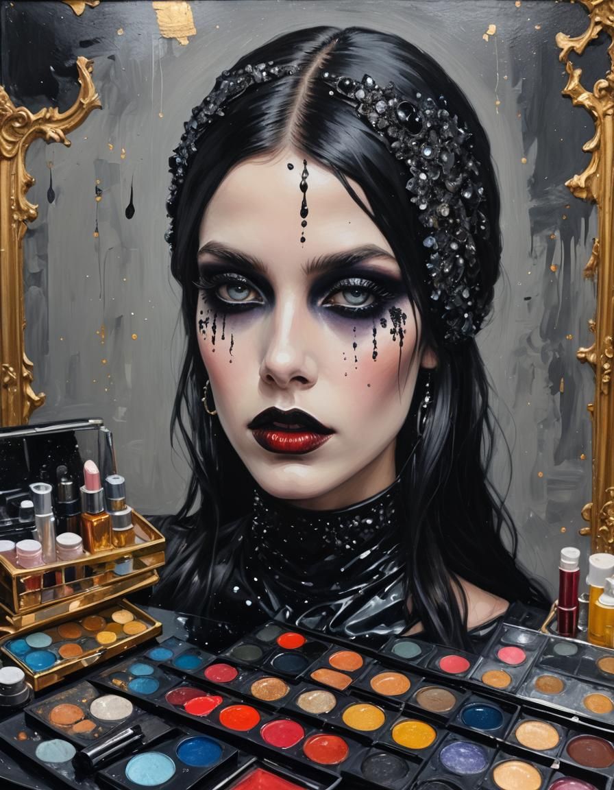 black goth glamorous glitter shiny french fashion makeup table ...