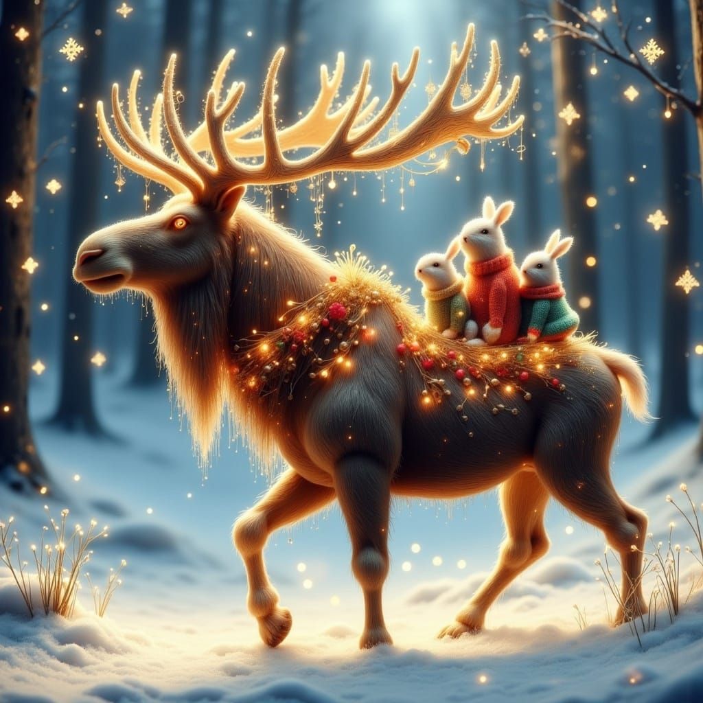 A majestic moose with rabbit freeloaders