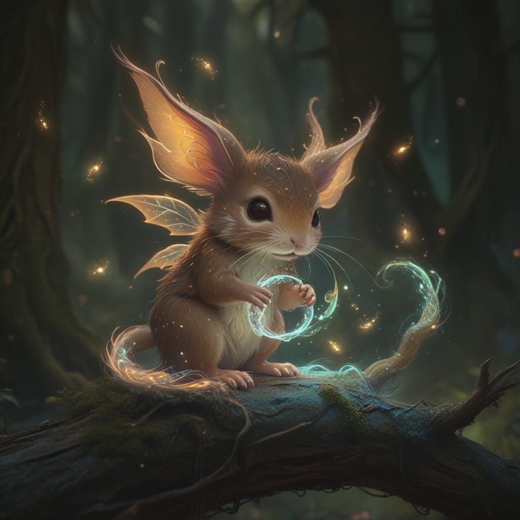 magic, wild fey, chibi neko rodent fey creatures and wisps of arcane ...