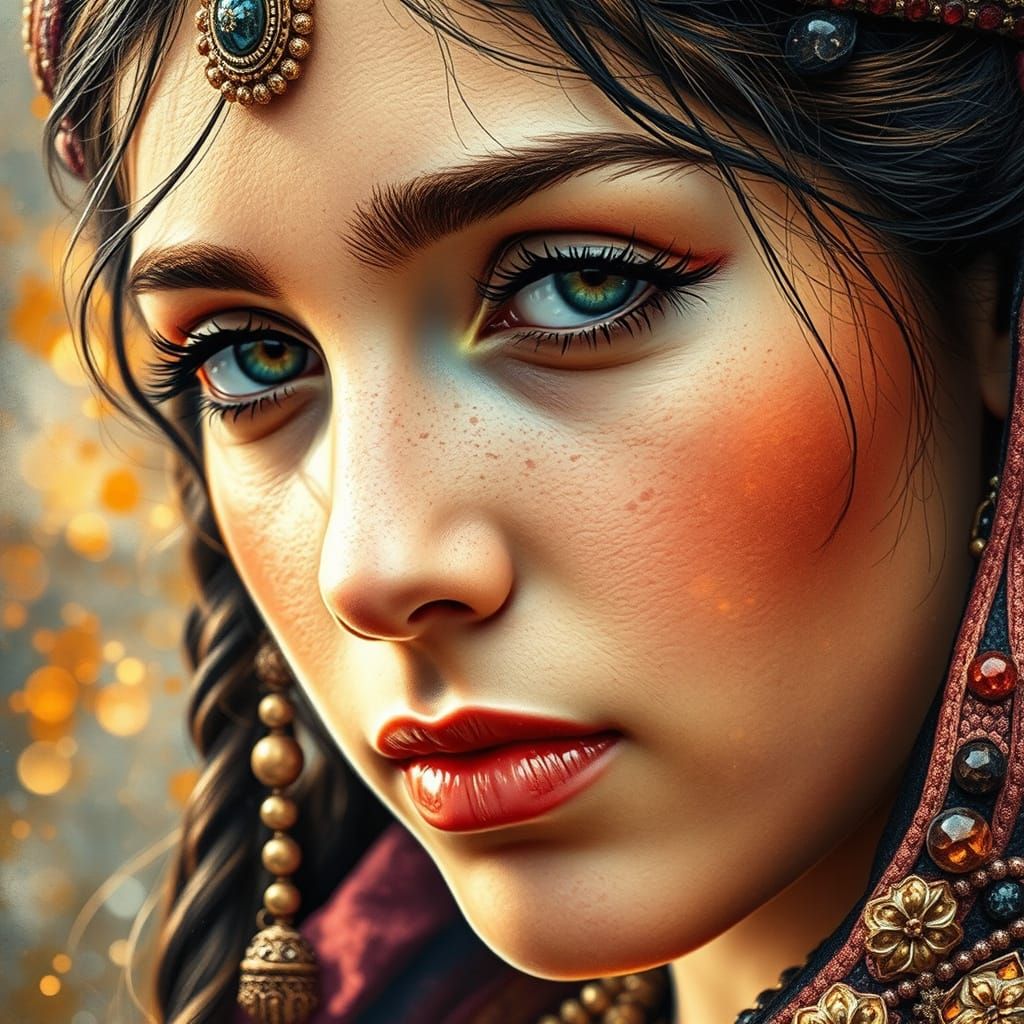 A Close up portrait Beautiful Roman woman in 1800 Rome.