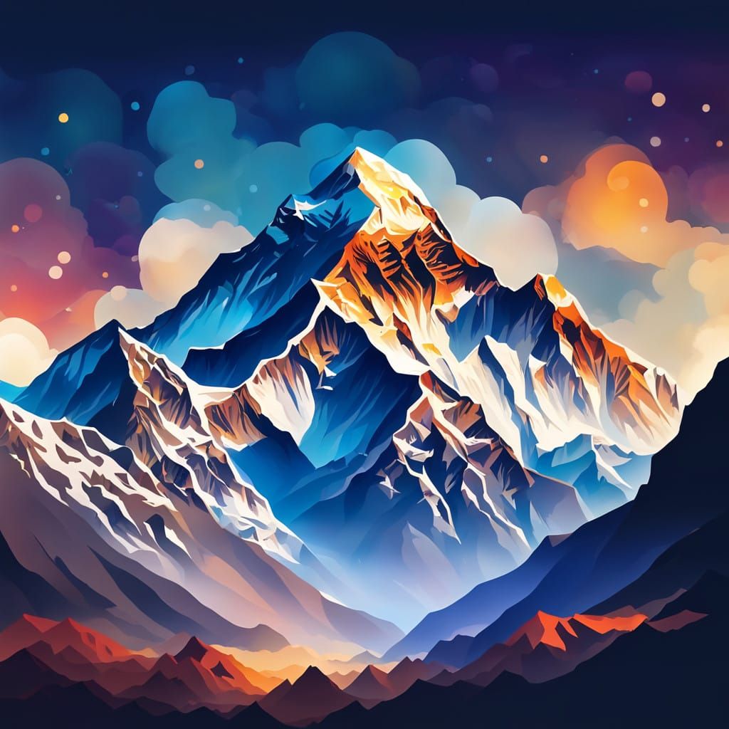 Majestic Mount Everest, the highest peak on Earth, shrouded in mist and ...