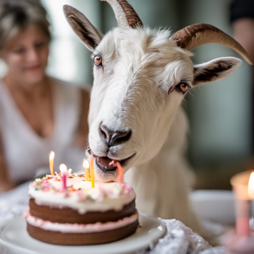 Big Goat is going to eat Sarah's Birthday cake when she isn't looking ...