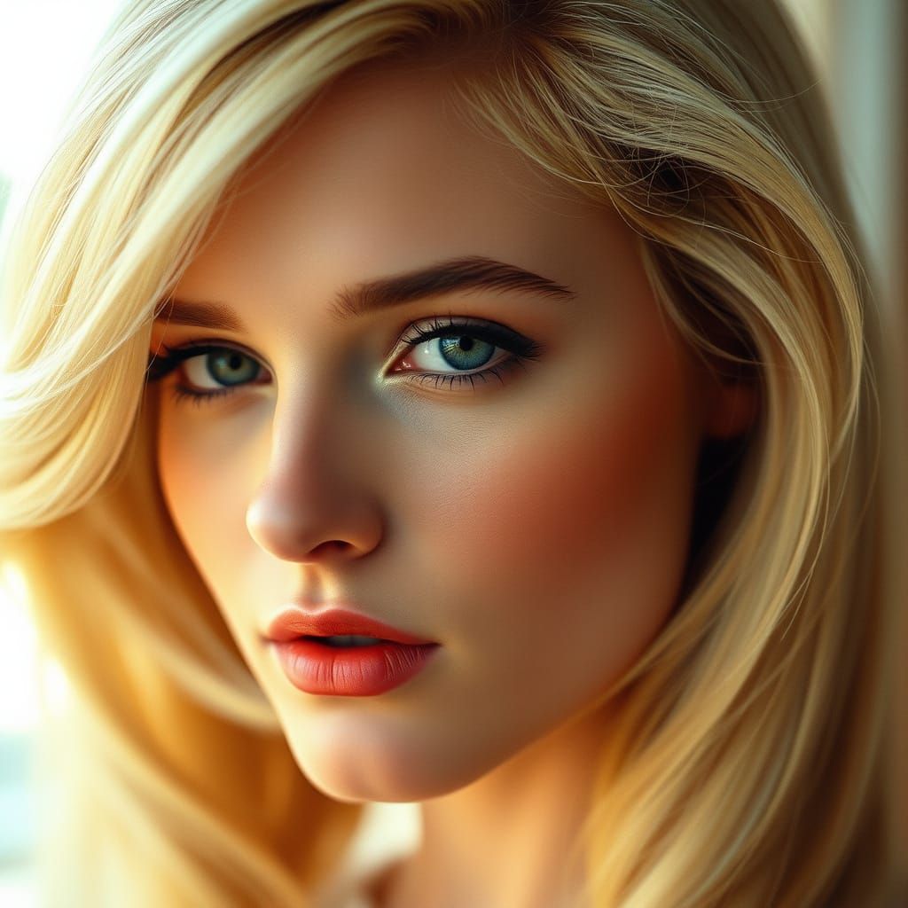 Vintage Hollywood Glamour: Porcelain Skinned Blond... - AI Art