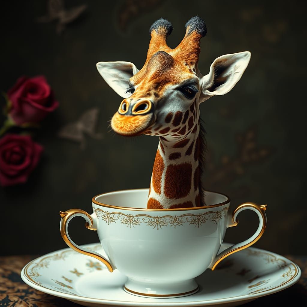 Giraffesperimente - Ethereal Giraffe Teacup Scene in Hologr...