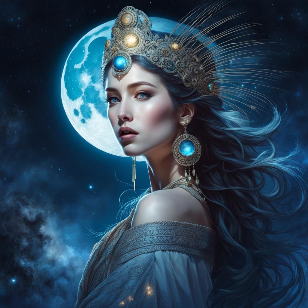 Beautiful Celestial Moon Goddess - AI Generated Artwork - NightCafe Creator