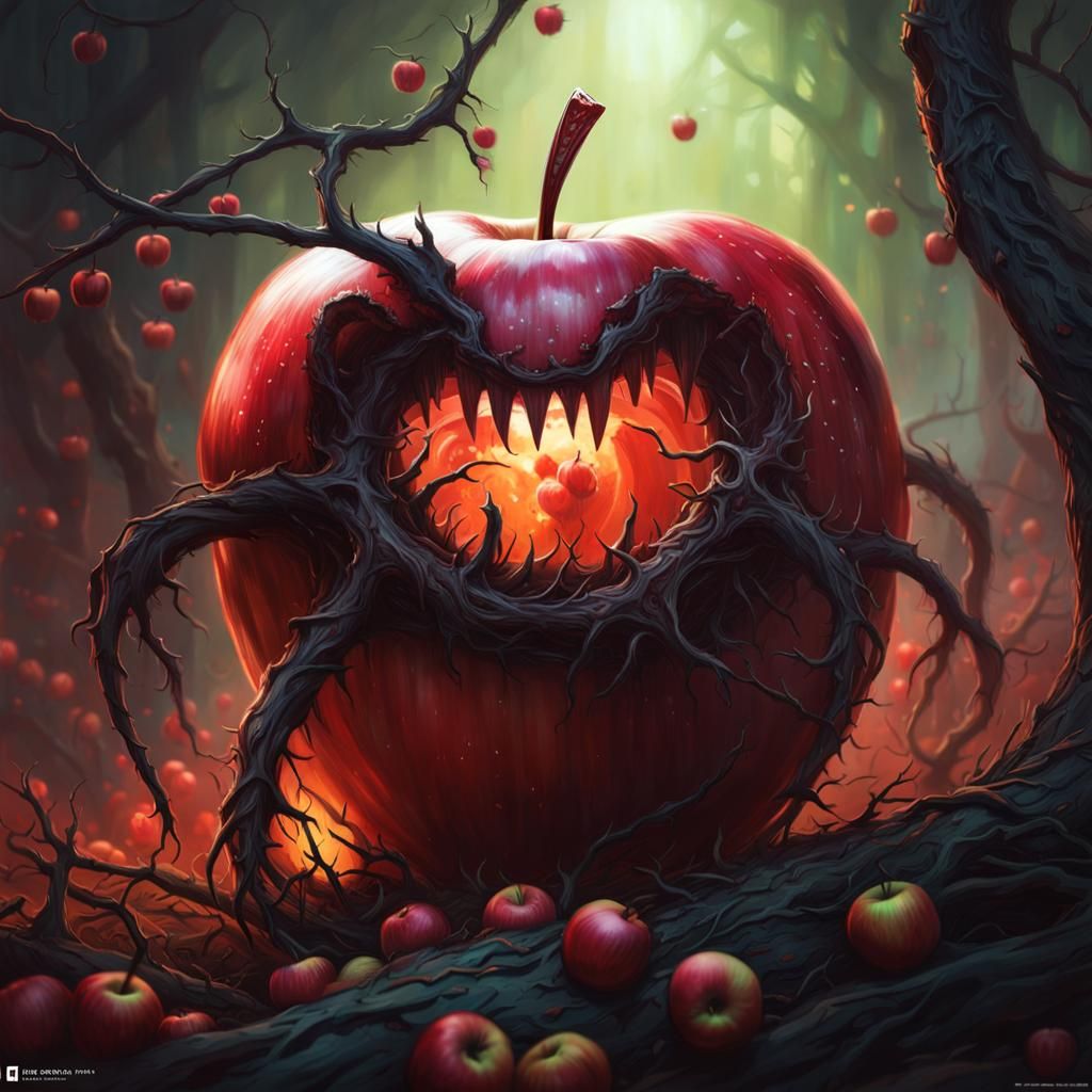 a fearsome apple creature ai art - AI Generated Artwork - NightCafe Creator