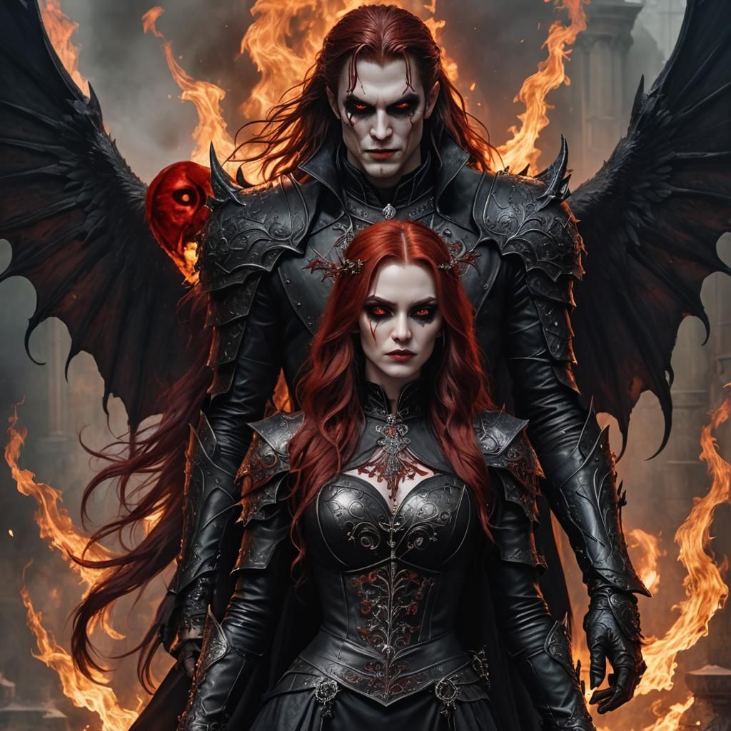 A young male long haired vampire, villain warrior, he wears a dark ...