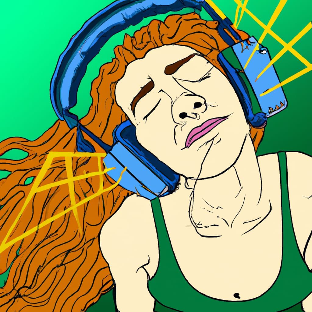 Stoned Redhead girl listening to the best radio on Spotify, intricately ...