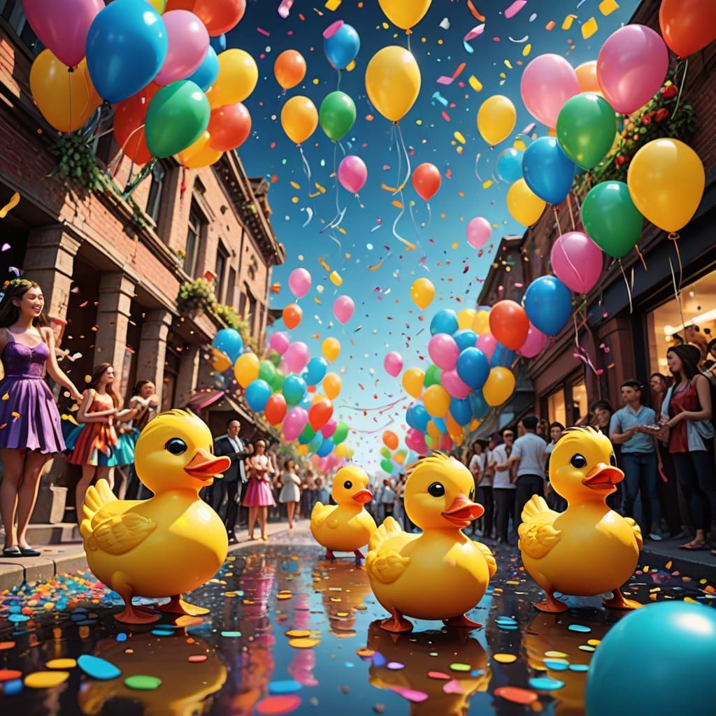 A rubber duck parade with unique costumes and colors