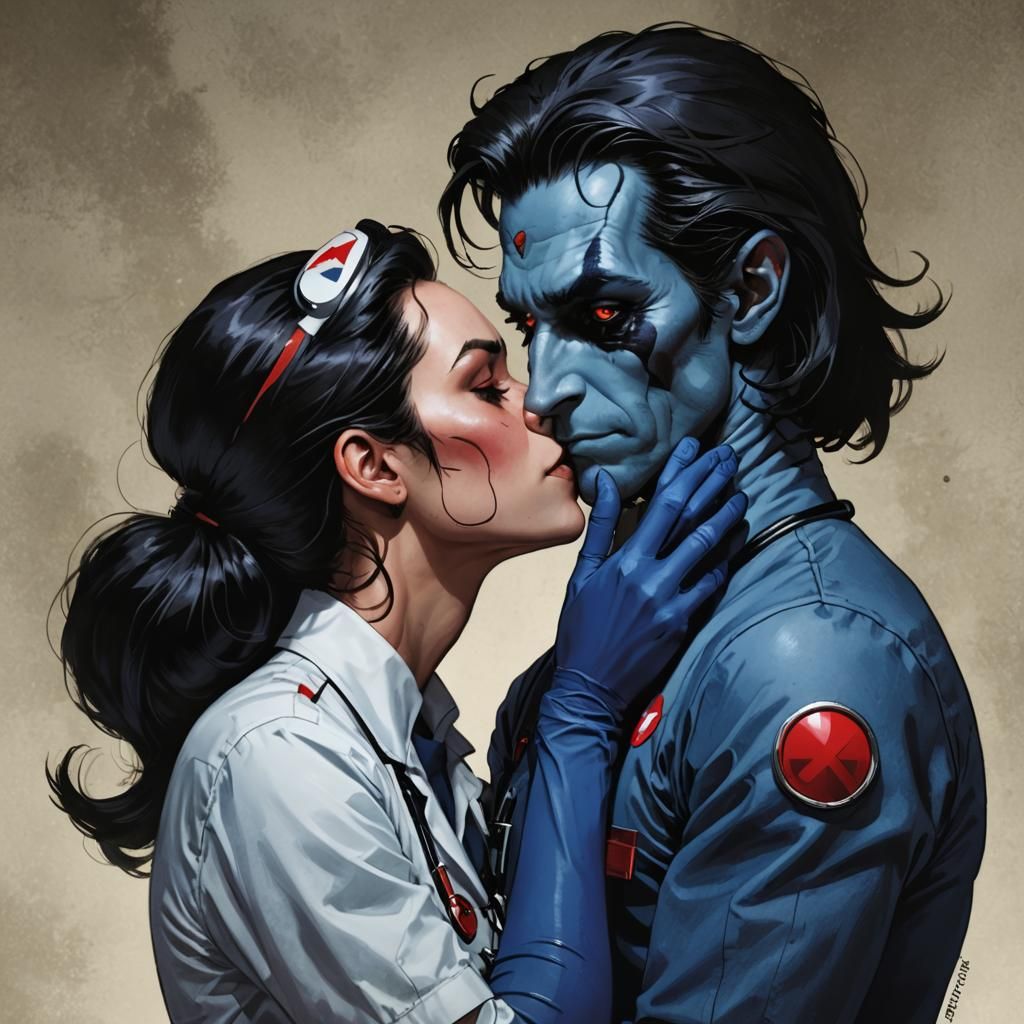 Nurse nuzzling Nightcrawler. - AI Generated Artwork - NightCafe Creator