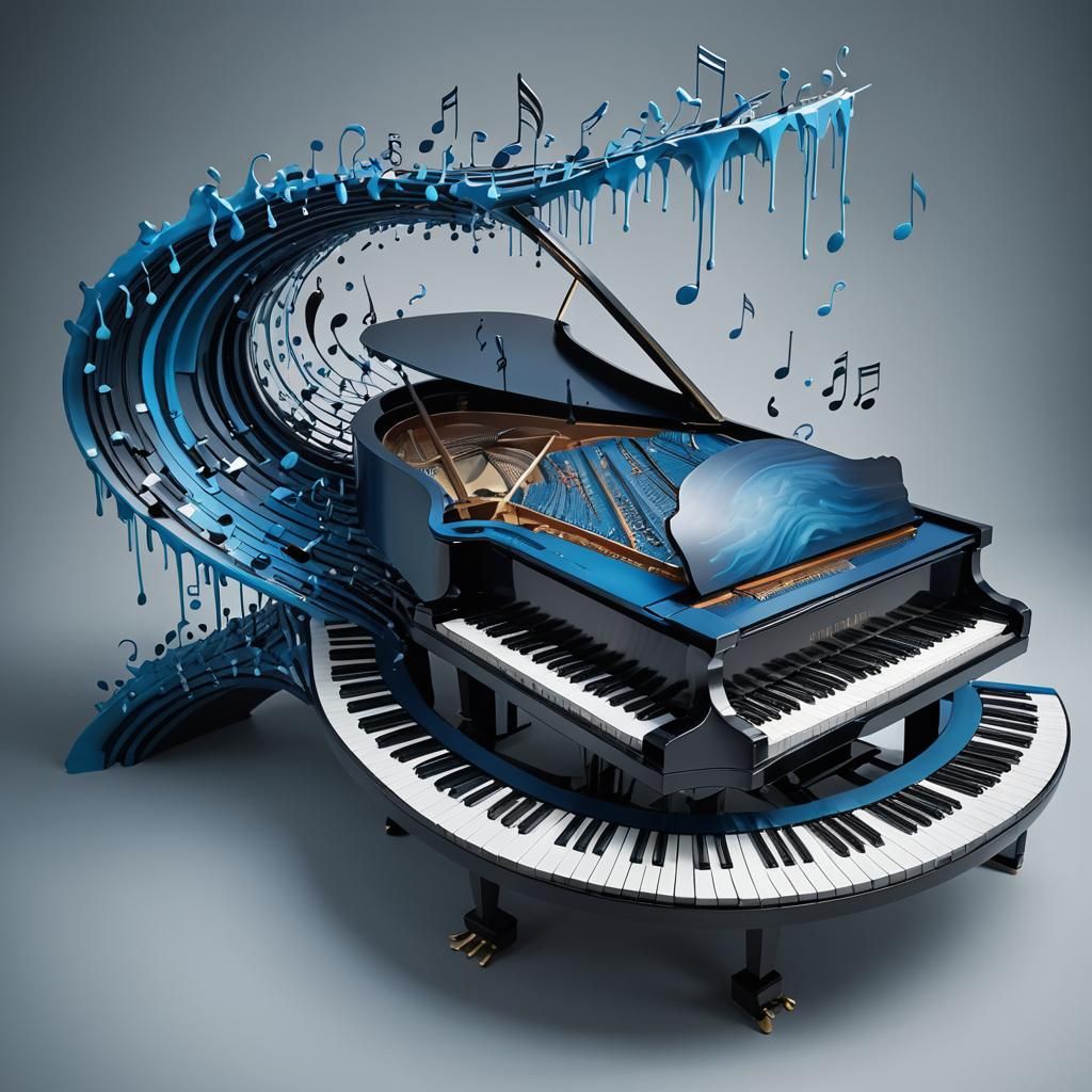 Blue creation, colour tone of blues, A creative surreal grand piano ...