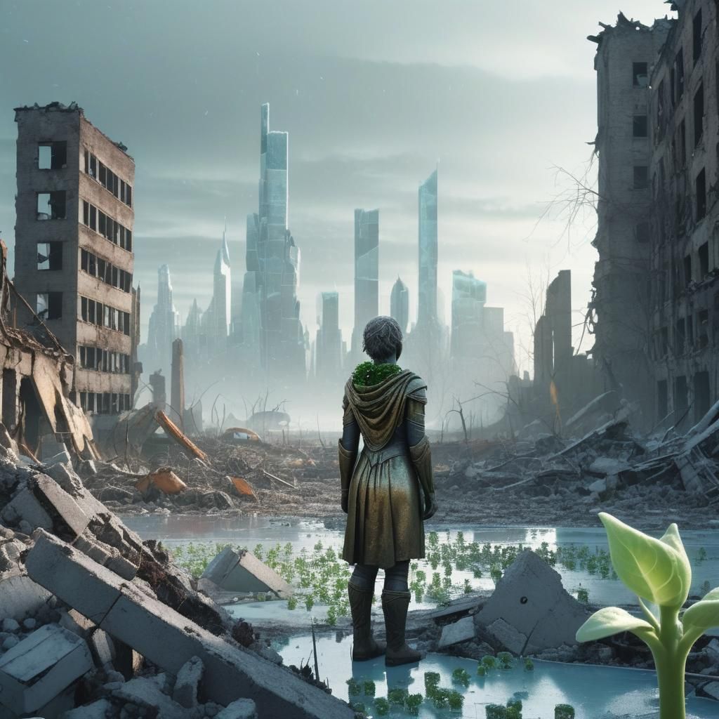 Ruins of a destroyed civilization and the potential birth of new life