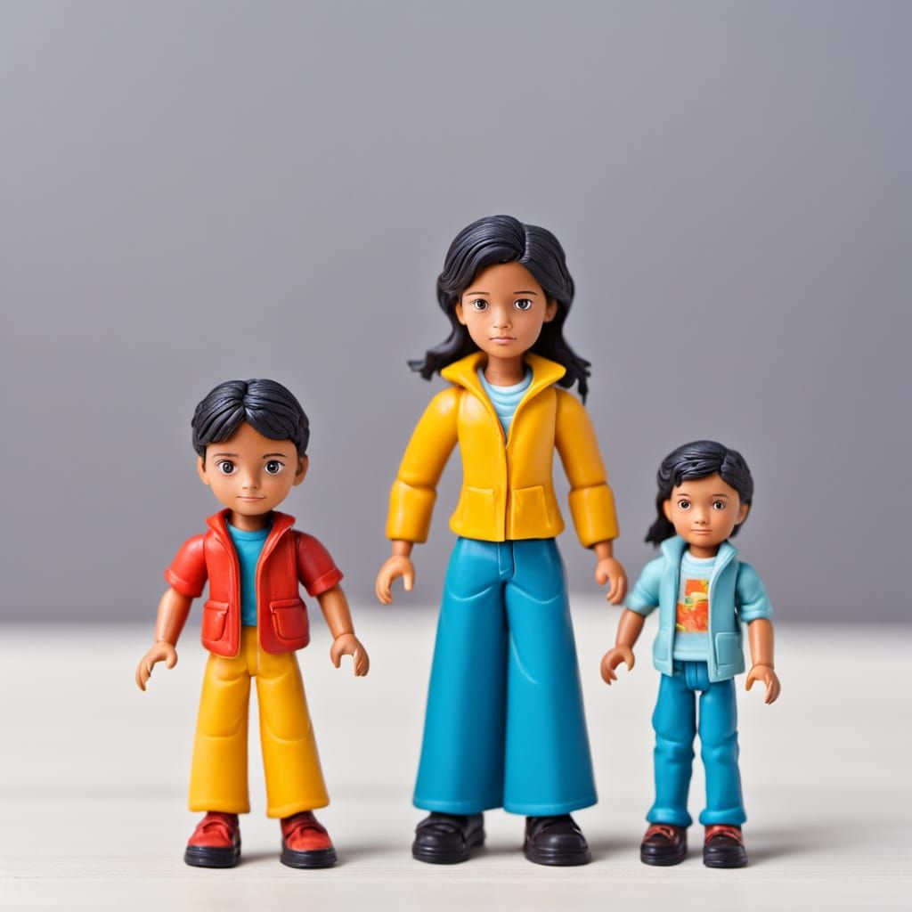 Single Mother Action Figure with Children in Origi... - AI Art