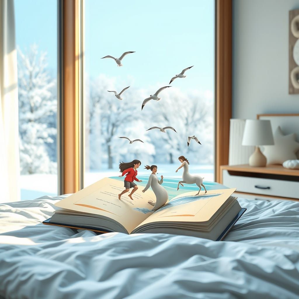 Dreamy Pop-up Book Scene with Family Beach Holiday... - AI Art