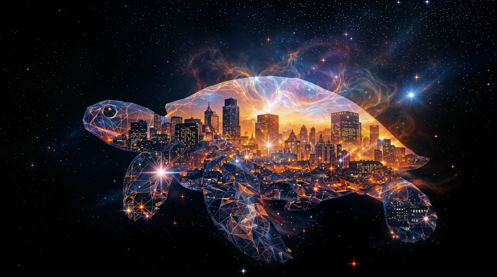 Celestial Turtle City - Surreal Cosmic Turtle Cityscape in V...