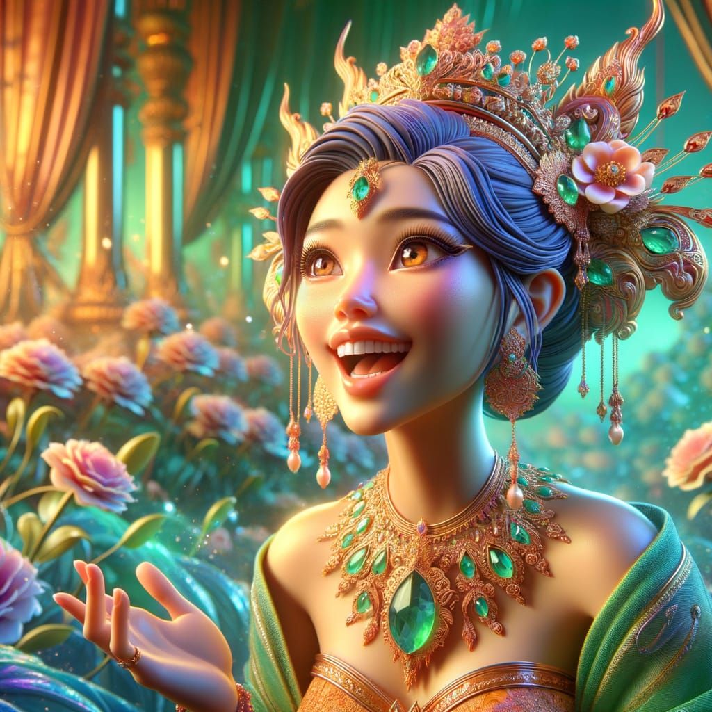 Burmese Princess in Vibrant, Dreamlike Environment - AI Art